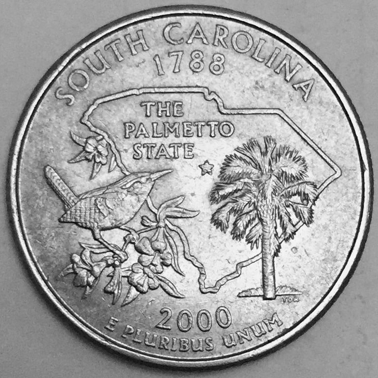 Moeda Quarter Dollar South Carolina 2000 EUA - Familia Muda